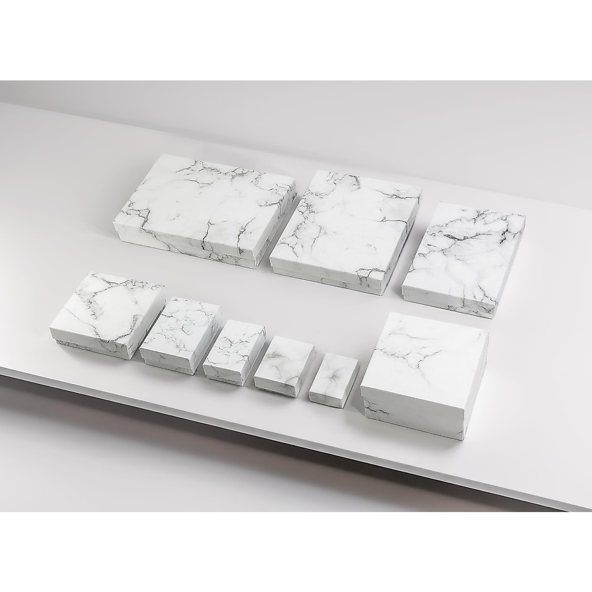 TheDisplayGuys - 25-Pack #33 Cotton Filled Cardboard Paper Jewelry Boxes Gift Case - Marble White (3.5" x 3.5" x 1.0") - for Shipping or Storage