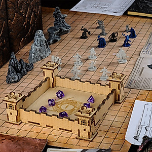 DIY Wood Square Dice Holder Cool 3D Castle Design Carved Dragon Eye - Easy Rolling Dice Tray for DND, RPG and Board Game