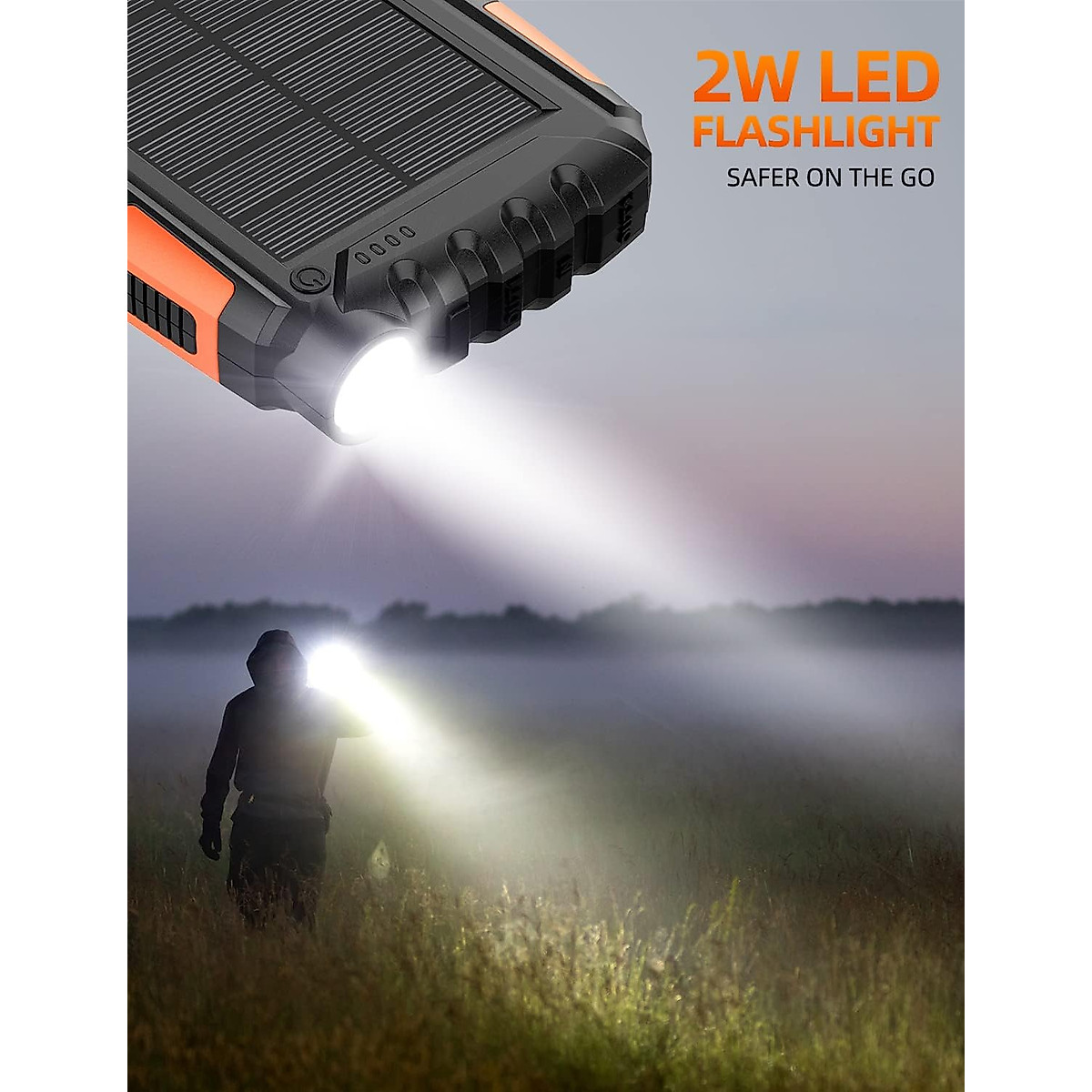 Power-Bank-Solar-Charger - 42800mAh Portable Charger,Solar Power Bank,External Battery Pack 5V3.1A Qc 3.0 Fast Charger Built-in Super Bright Flashlight (Orange)