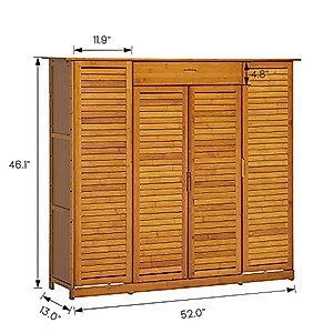 MoNiBloom Bamboo 7-Tier Shoe Organizer with Drawer Symmetrical Blind Door Boots Heels, Hallway Entryway, Brown