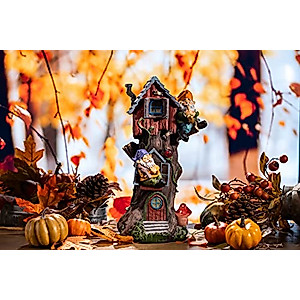 TERESA'S COLLECTIONS 14.8 Inch Tall Large Garden Gnome Statues with Solar Lights, Funny Garden Sculptures Treehouse Figurines Resin Lawn Ornaments for Outside Outdoor Patio Yard Decoration
