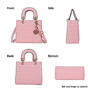 Qiayime Shiny Patent Leather Women Purses and Handbags Ladies PU Chain Fashion Top Handle Satchel Shoulder Crossbody Totes Bags (Large pink)