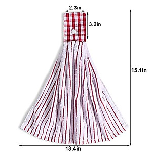 2 Pack Hanging Tie Towels, 100% Cotton Hanging Hand Towels Super Absorbent Cotton Towels for Kitchen, Red Stripe