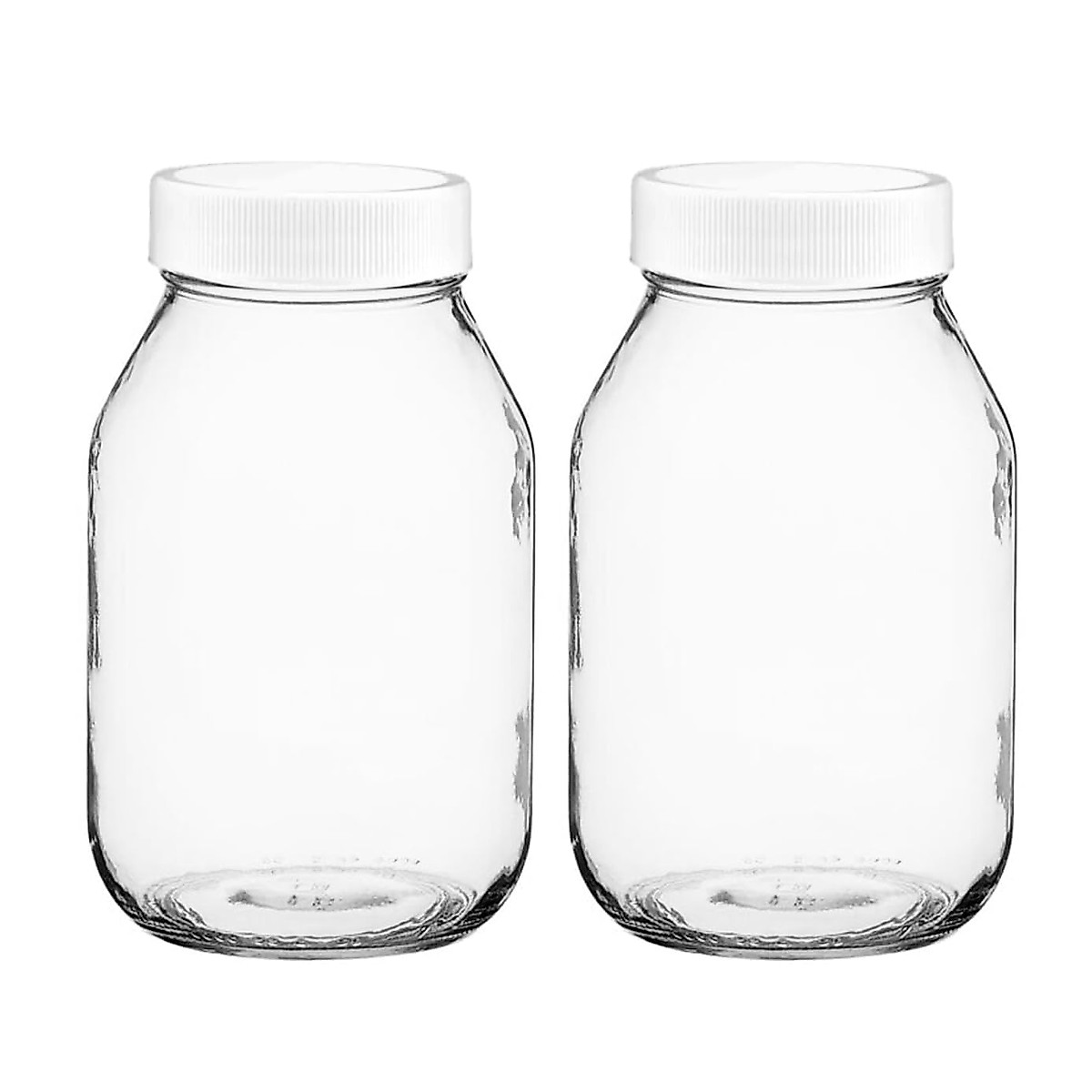 JOE'S Regular Mouth Mason Jars 32oz [2-JARS] - Quart size Jars with White Plastic Lid. Ideal for Meal Prep, Fermenting, Pickling, or DIY Decors and Projects.