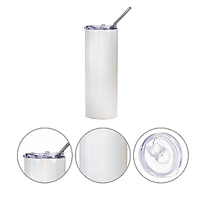 PYD Life Sublimation Glitter Tumblers Rainbow White Blank Straight 20 OZ Skinny Cups with Lid and Metal Straw 4 Pack