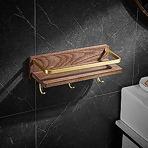 NEWRAIN Shower Rack, Wood Shower Shelves with Hook for Kitchen Toilet Bathroom Shelves Shower Storage Organizer Wall Mounted