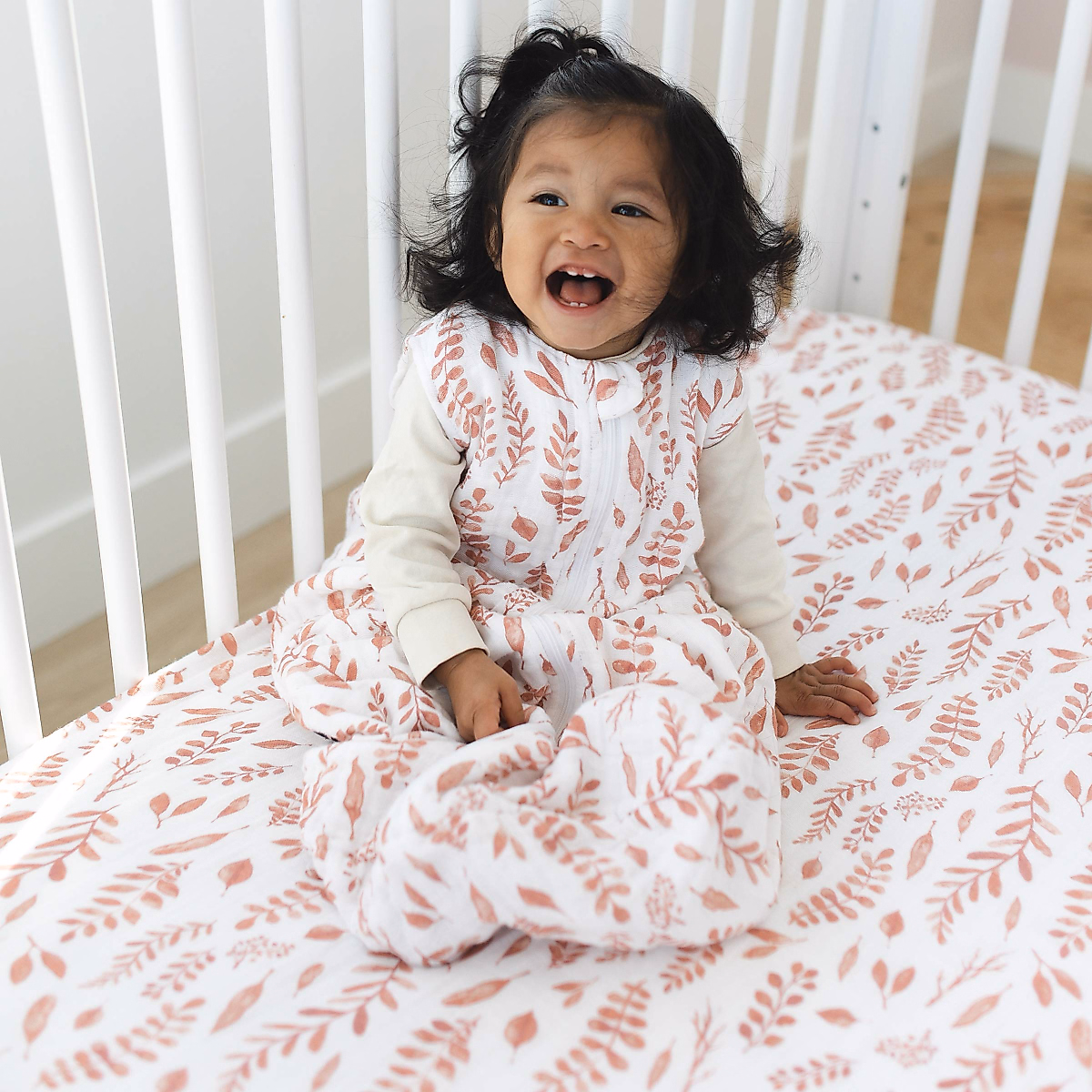 Bebe au Lait Classic Muslin Crib Sheet, 100% Cotton Muslin, Fits Standard Crib Mattress - Pink Leaves