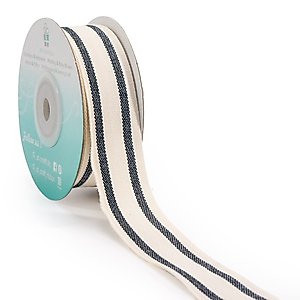 CT CRAFT LLC Ivory Cotton Black Stripes Ribbon 1" x 10 Yards for Home Décor Gift Present Wrapping DIY Crafts Birthday Wedding Bouquet Christmas