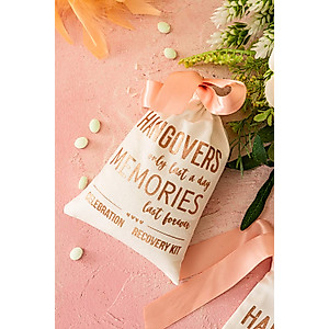 10 Pcs 5"x7" Bridal Shower Party Gift Bags - ROSE GOLD Foil "HANGOVERS" - Bachelorette Hangover Kit Bags - Cotton Recovery Kit Bags - Muslin Drawstring Bag for Bridal Shower Wedding Party
