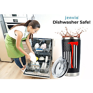 Firefighter Gifts for Men | Stainless Steel Travel Tumbler/Mug with Lid for Coffee Cup| Thin Red Line Flag Design for Fireman | Fire Department | First Responder Valentine's Day Gift (20oz Black)