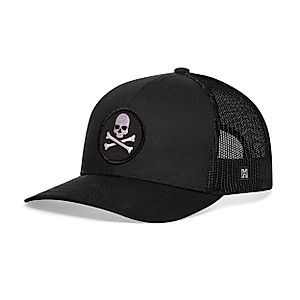 HAKA Jolly Roger Trucker Hat, Mesh Outdoor Hat for Men & Women, Adjustable Skull and Crossbones Baseball Cap, Snapback Golf Hat Black