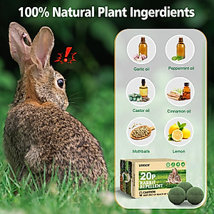20PACK Rabbit Repellent Outdoor,Natural Peppermint Oil Rabbit Repellent Pet Safe,Powerful Rabbit Deterrent,Rabbit Repellant for Garden,Deer Repellent for Outdoor Tree Yard, Safe for Lawn and Plant