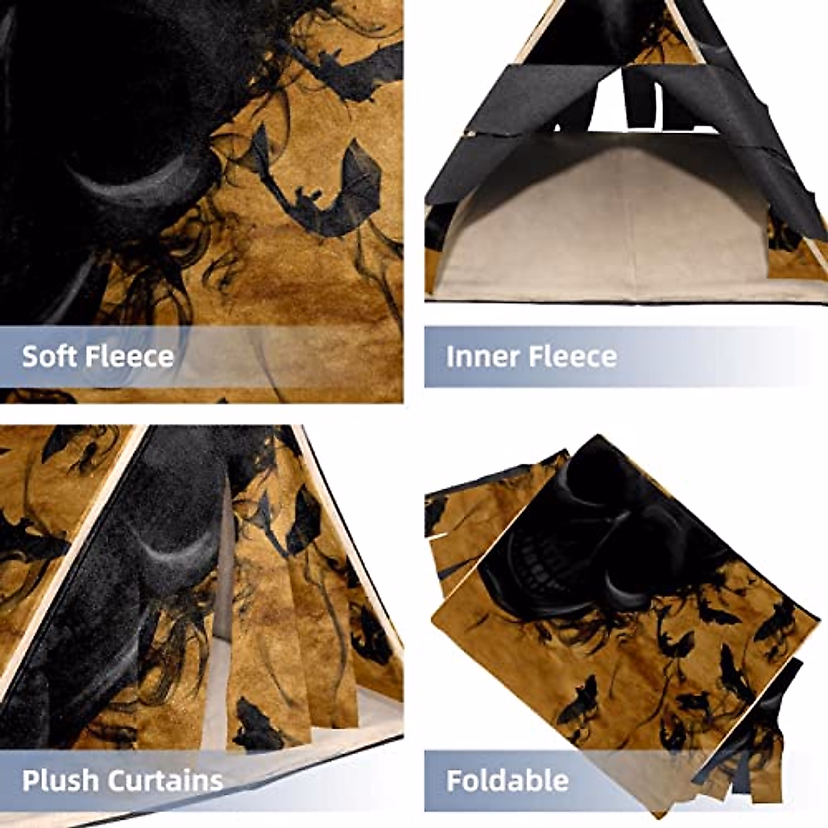 enheng Small Pet Hideout Skull and Crossbones Bat Hamster House Guinea Pig Playhouse for Dwarf Rabbits Hedgehogs Chinchillas