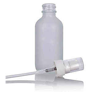 JUVITUS 2 oz Frosted Clear Glass Boston Round White Treatment Pump Bottle + Funnel (24 pack)