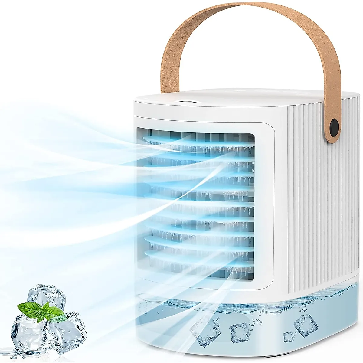FANCOLE Mini Air Conditioner, Personal Air Cooler w/ 7-Color Night Light, 3-Level Humidify, 3 Speeds,USB Powered Evaporative Air Cooler, Small Desktop Air Conditioner Portable for Room Bedroom Office