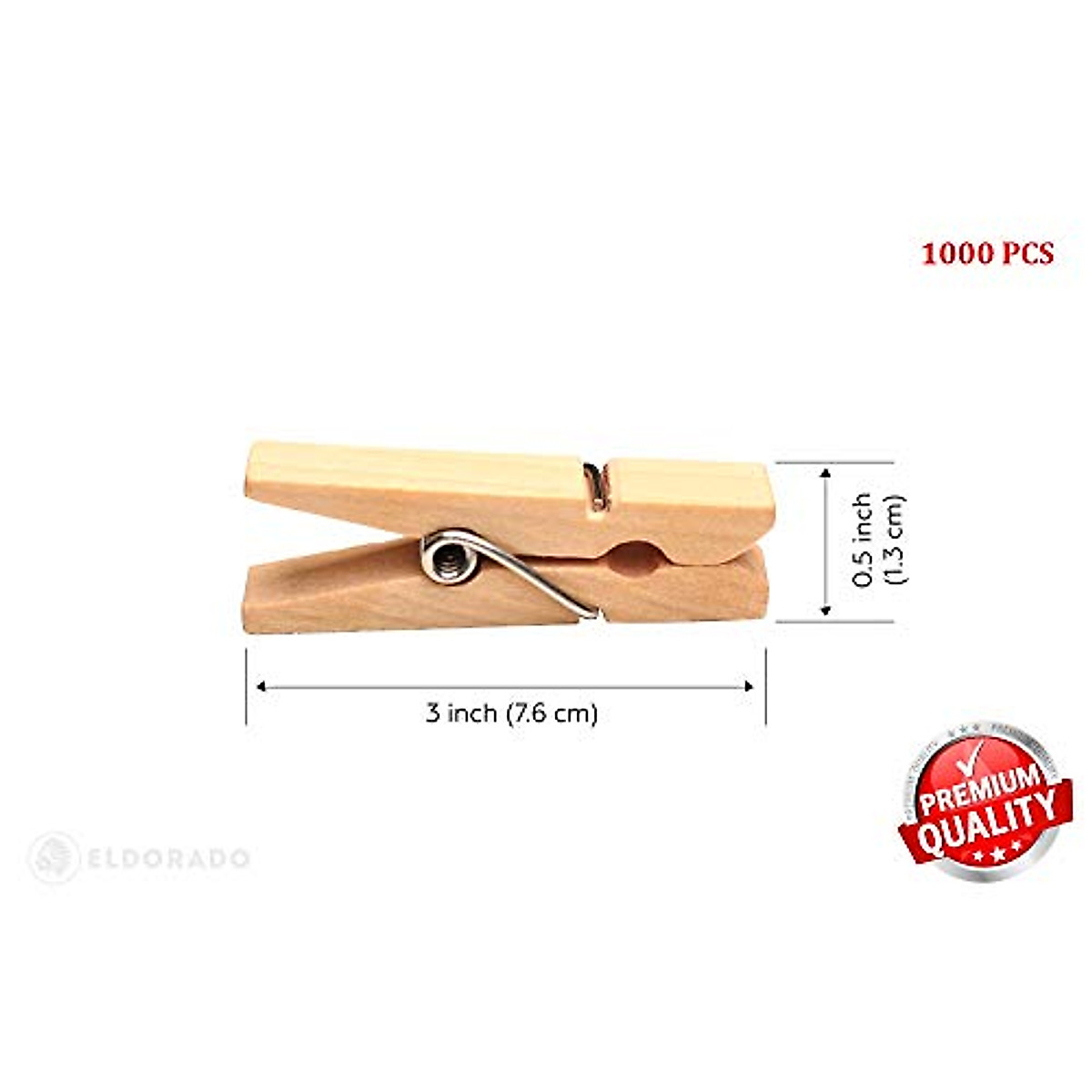 Eldorado Clothespins, Natural Wood, 3" x 0.5" inches, Super Value Pack of 1,000 for Multipurpose Everyday Clothing, Laundry, Drying, Crafts, and DIY Projects, Size XL. (1000)
