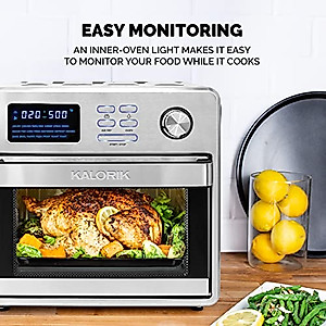 Kalorik MAXX® 16 Quart Digital Air Fryer Oven, Easy to Use, 9-in-1 Versatility - Air fryer, Bake, Braise, Broil, Dehydrate, Grill, Roast, Sear, and Toast, 21 Smart Presets, 5 Accessories, Bonus Cookbook, 500°F, 1600W, Stainless Steel
