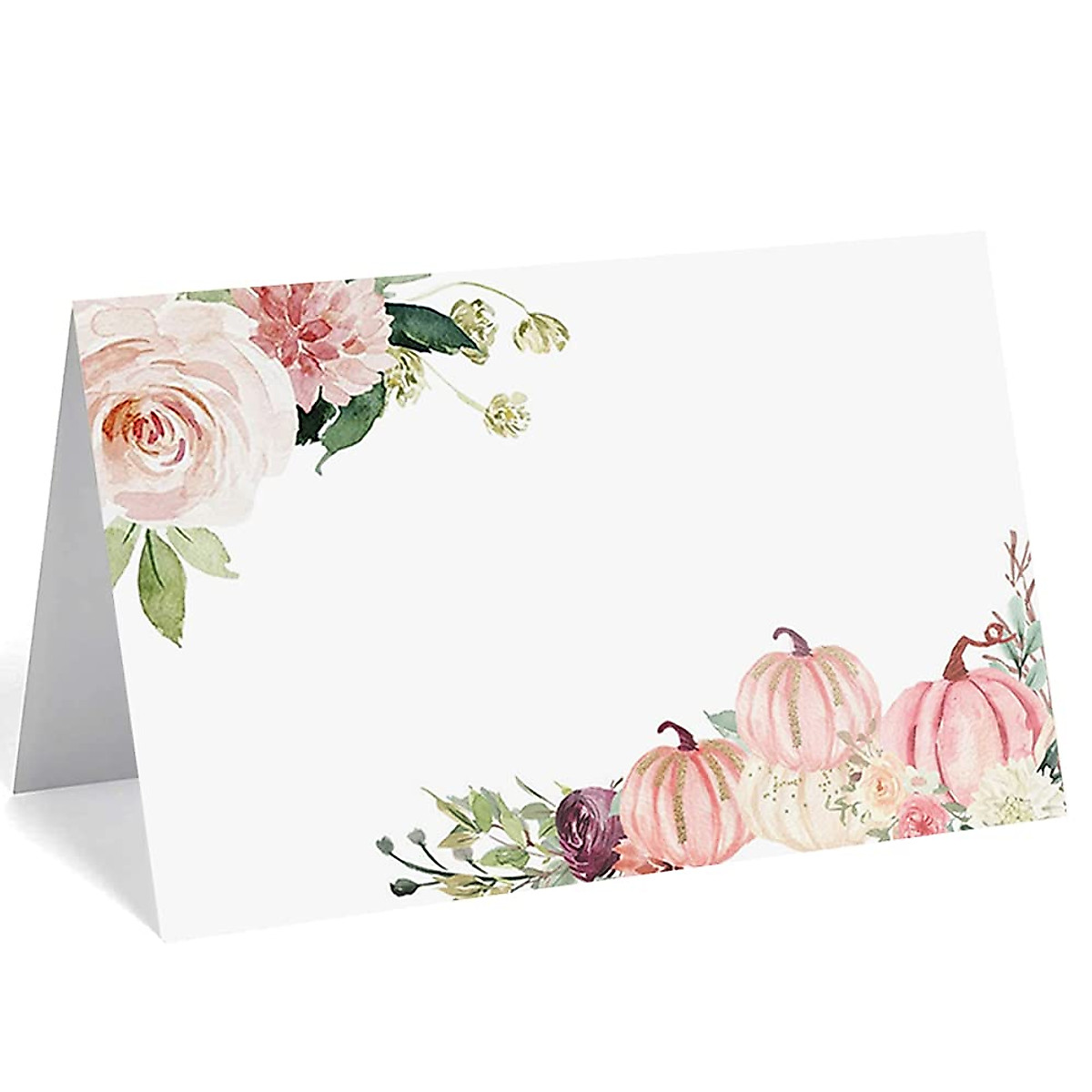 Pumpkin Place Cards with Floral, 24 Pcs Fall Theme Place Cards for Baby Showers, Thanksgiving, Bridal Shower, Weddings, Dinners, Parties