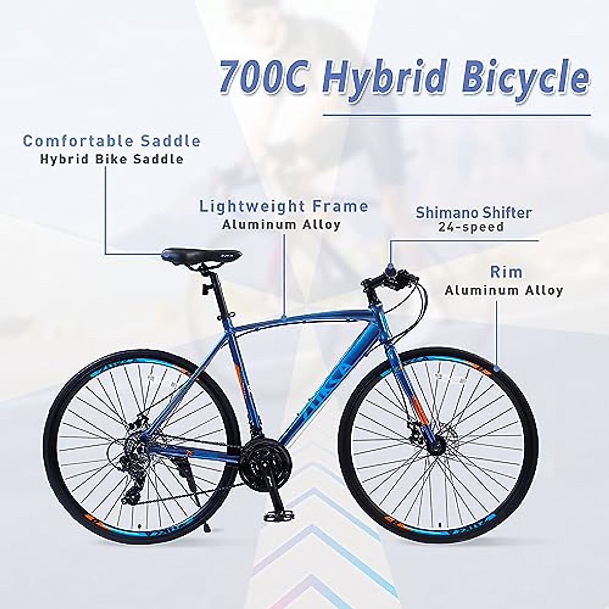 MAKELEN Road Bike for Men and Women Alloy Frame City Bicycle 700 c Wheel Set / 24 Speed/Disc Brake Navy&Blue