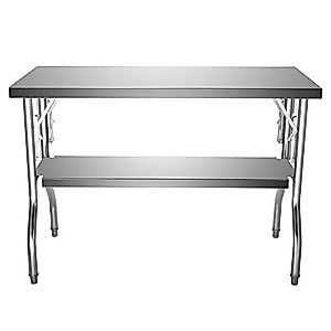VEVOR 48x30 Inch Commercial Prep, Double-Shelf Folding Work Table with 772 lbs Load Silver Stainless Steel Kitchen Island, 30 x 48 Inch