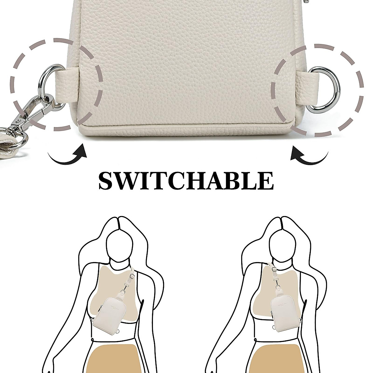 Haytijoe Small Crossbody Sling Bag for Women Travel Purses Anti Theft Cross Body Bag for Woman Fanny Packs(2-IN-1 Milky White)