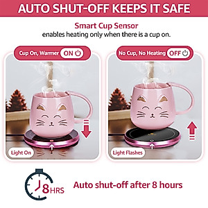 Nouvati Silver Mug Warmer & Cute Dog Coffee Mug with Lid Set for Coffee Lovers; Excellent Heating, Auto Shut-Off, 2 Temperatures; Coffee & Tea Gift Set, Tea Warmer, Coffee Warmer