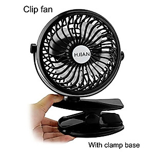 HJIAN 5-inch Clip Fan Portable Stroller Fan Battery Fan Clip on Fans Personal Cooling Fan Tables Fan Desktop Fans Clamp Fans Baby Stroller Clip Fan (Black)