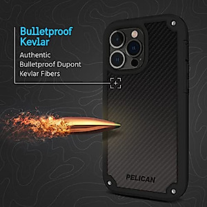 Pelican Shield Kevlar - iPhone 13 Pro Max Case/iPhone 12 Pro Max Case [21FT Military Grade Drop Protection] [Wireless Charging Compatible] Protective Cover with Belt Clip Holster Kickstand - Black