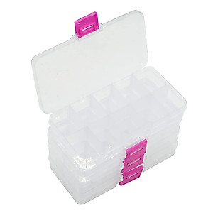 Yansanido 4 Pcs 10 Grids 5 Inch x 2.5 Inch Adjustable Small Removable Plastic Jewelry Organizer Divider Storage Box Jewelry Earring Tool Containers (Clear Pink)