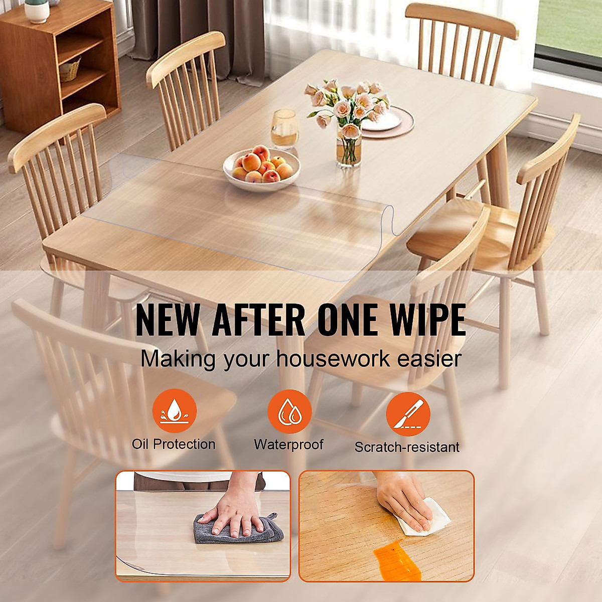 VEVOR Clear Table Cover Protector, 24" x 48" Rectangle Table Cover, 1.5 mm Thick PVC Plastic Tablecloth, Waterproof Desktop Protector for Writing Desk, Coffee Table, Dining Room Table