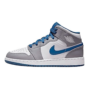 Nike Jordan 1 Mid Grade School Big Kids Cement Grey/White-True Blue DQ8423-014 5y