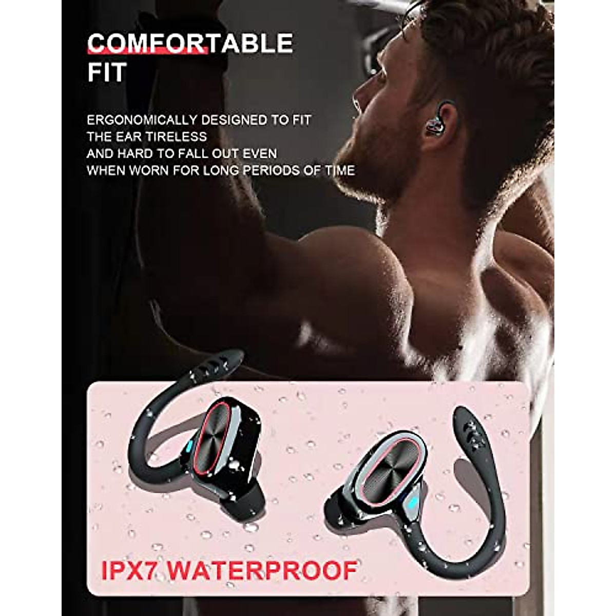 Wireless Earbuds Bluetooth Headphones Touch Control with Charging Case and Earhooks Over Ear IPX7 Waterproof Earphones with Mic,audifonos Bluetooth inalambricos with LED Display Touch Control for Gym