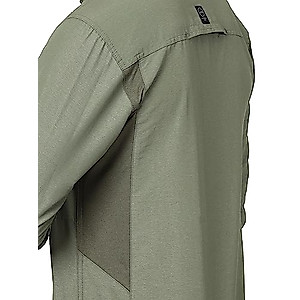 ATG by Wrangler Men's Long Sleeve Mixed Material Shirt, Dusty Olive, Medium