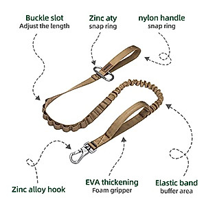 EXCELLENT ELITE SPANKER Tactical Bungee Dog Leash Military Adjustable Dog Leash Quick Release Elastic Leads Rope with 2 Control Handle(Coyote Brown)