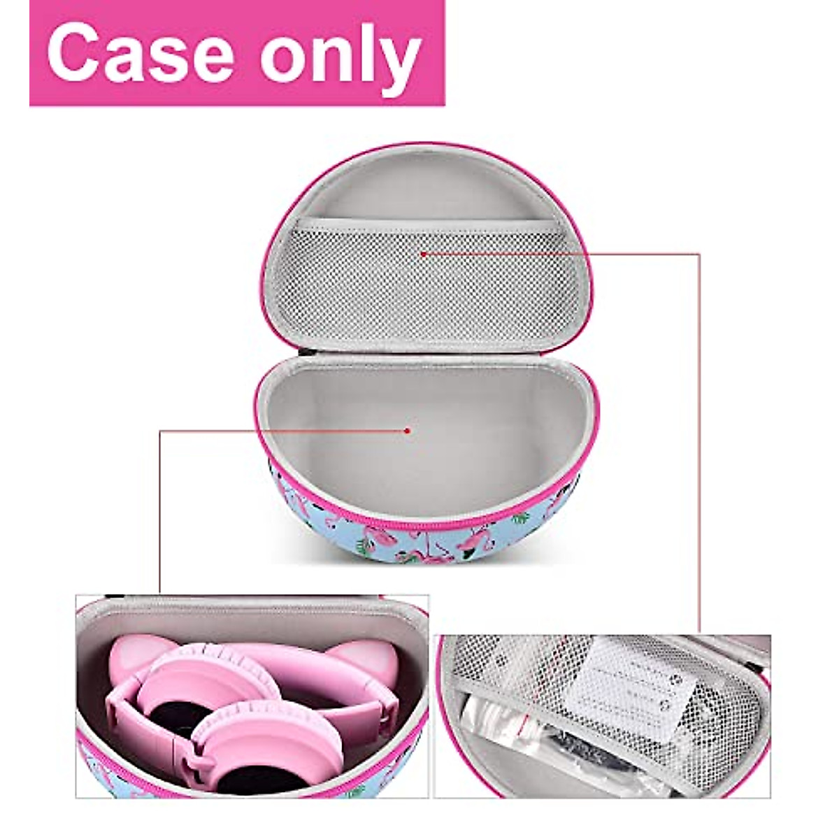 Headphone Case for Riwbox CT-7 Pink/for Jack CT-7S Cat Green 3.5mm/ for iClever IC-HS01/ for Mpow BH297B Wired/for Picun Bluetooth Wireless Over-Ear Headphones Headset for Kids-Box Only