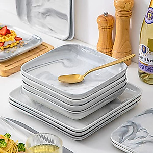 MALACASA Plates and Bowls Sets, 16 Piece Porcelain Square Dinnerware Sets for 4, Marble Dish Set with Dinner Plates, Dessert Plates, Soup Plates and Bowls, Modern Dishes Dinnerware Set, Series IVY