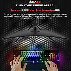 Deco Gear 32" Curved Gaming Monitor 1920x1080 with 3000:1 Contrast Ratio, 75 Hz Refresh Rate, 6ms Response Time, 16:9 Aspect Ratio, 103% sRGB Area Ratio