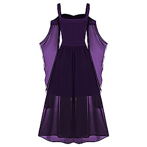 Rose GAL Women's Plus Size Cold Shoulder Butterfly Sleeve Gothic Halloween Dress (Purple, 2XL)