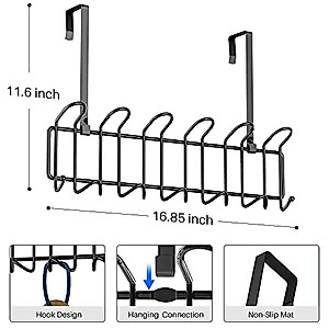 Minggoo Coat Rack Wall Mounted Hook Rack Over The Door Hook Organizer 13 Hooks, Heavy-Duty Iron Wire Black