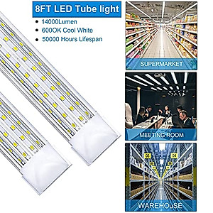 (6-Pack) 8ft LED Shop Light Fixture, 120W 19500LM 6000K, Cold White, U Shape, Clear Cover, Hight Output, Linkable Shop Lights, T8 LED Tube Lights, 8 LED Shop Lights for Garage 8 Foot with Plug