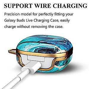 YOMPLOW Case Compatible with Samsung Galaxy Buds Live/Buds Pro - 2021 Hard Carrying Case Protective Wireless Charging Cover Skin with Keychain for Women&Girls (Blue Marble)