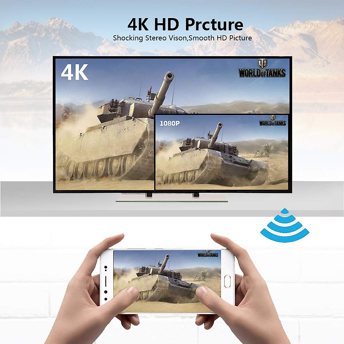 Wireless Display Dongle Adapter, 5GHz+2.4GHz WiFi Portable Display Receiver 1080P HDMI Screen Mirroring Compatible with Miracast/Airplay/Android/iOS/iPhone/iPad/Mac/PC/TV/Monitor