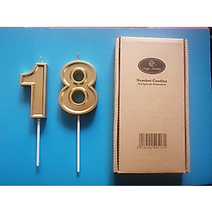 Qj-solar 2.76 inch Gold Number 18 Birthday Candles,18th Cake Topper for Birthday Decorations