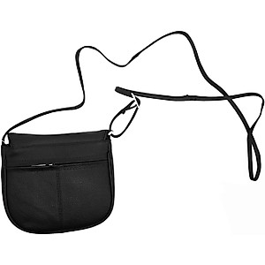 Genuine Cowhide Black Leather Crossbody Bag (5.5” X 7.5”) With Flap Closure