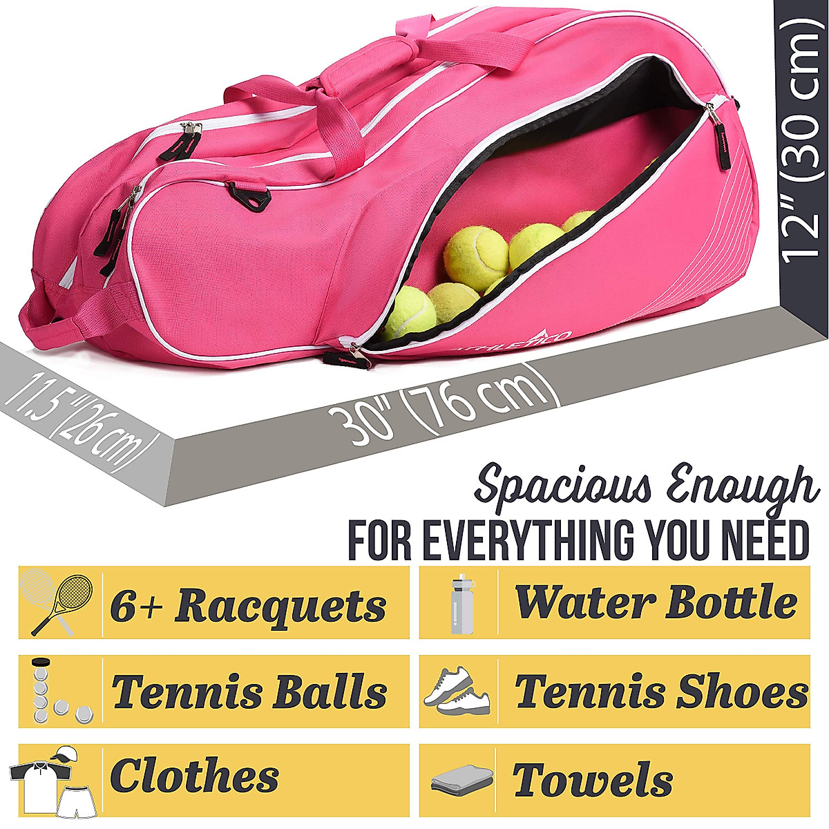 Athletico 6 Racquet Tennis Bag | Padded to Protect Rackets & Lightweight | Professional or Beginner Tennis Players | Unisex Design for Men, Women, Youth and Adults (Pink)