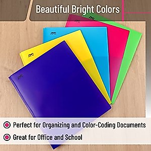 Mr. Pen- Folders with Pockets and Prong, 5 Pack, Plastic, Pocket Folders, Folders with Prongs, File Folders with Fasteners, 2 Pocket Folder, Folder with Pockets, Two Pocket Folder, 3 Prong Folders.