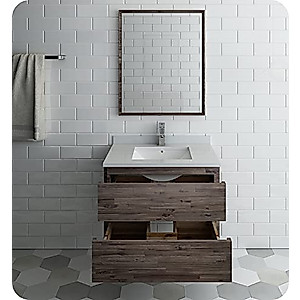 Fresca Formosa 30" Wall Hung Modern Bathroom Vanity - Quartz Countertop, Ceramic Sink & Mirror Included - Faucet Not Included