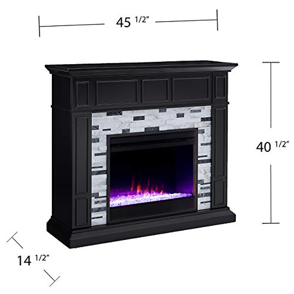SEI Furniture Drovling Marble Tiled Color Changing Electric Fireplace, Black-White-Gray