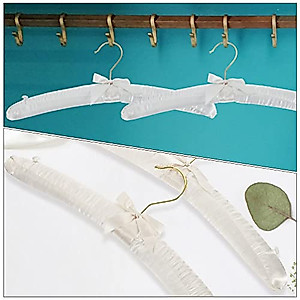 DECHOUS 3pcs Satin Padded Hangers Clothes Hanger Anti Slip Cushioned Hangers Sweaters Silk Hangers Wedding Dress Hangers Sponged Padded Clothes Hangers with Buttons White