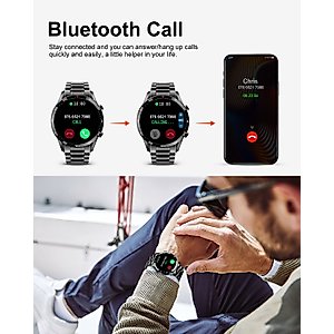 LIGE Smart Watch for Android iOS, Bluetooth Calls Voice Chat with Heart Rate Sleep Monitor Calorie Fitness Tracker, 1.3" Full Touch Screen Activity Tracker IP67 Waterproof Watch for Men (Black)